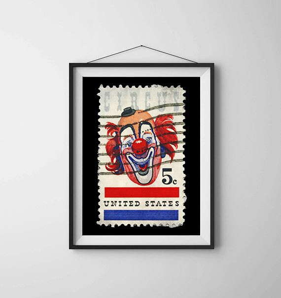 Circus Art, Vintage Circus Stamp, Clown Stamp, Circus Print, Circus ...