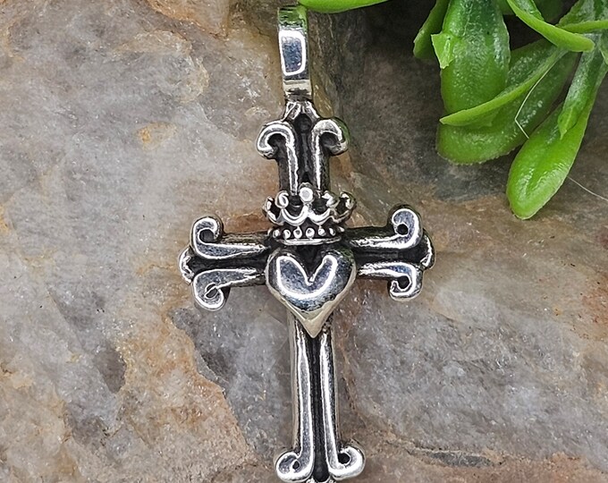 925 Silver Irish Heart Claddagh Cross Pendant Necklace - Etsy