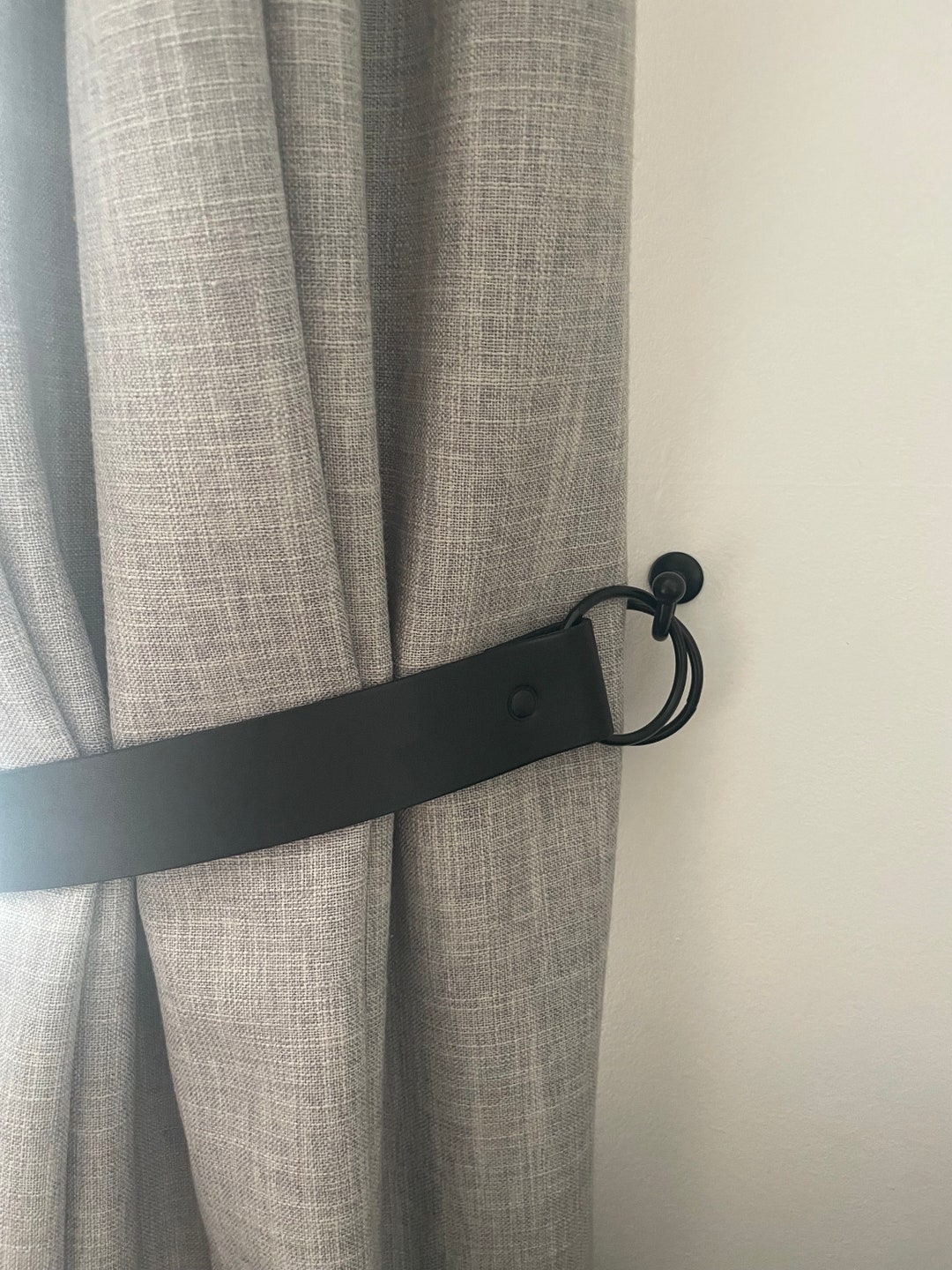 Black Wide Leather Curtain Tie Back Single Fixings , Leather Curtain Ties, Leather Tieback ...