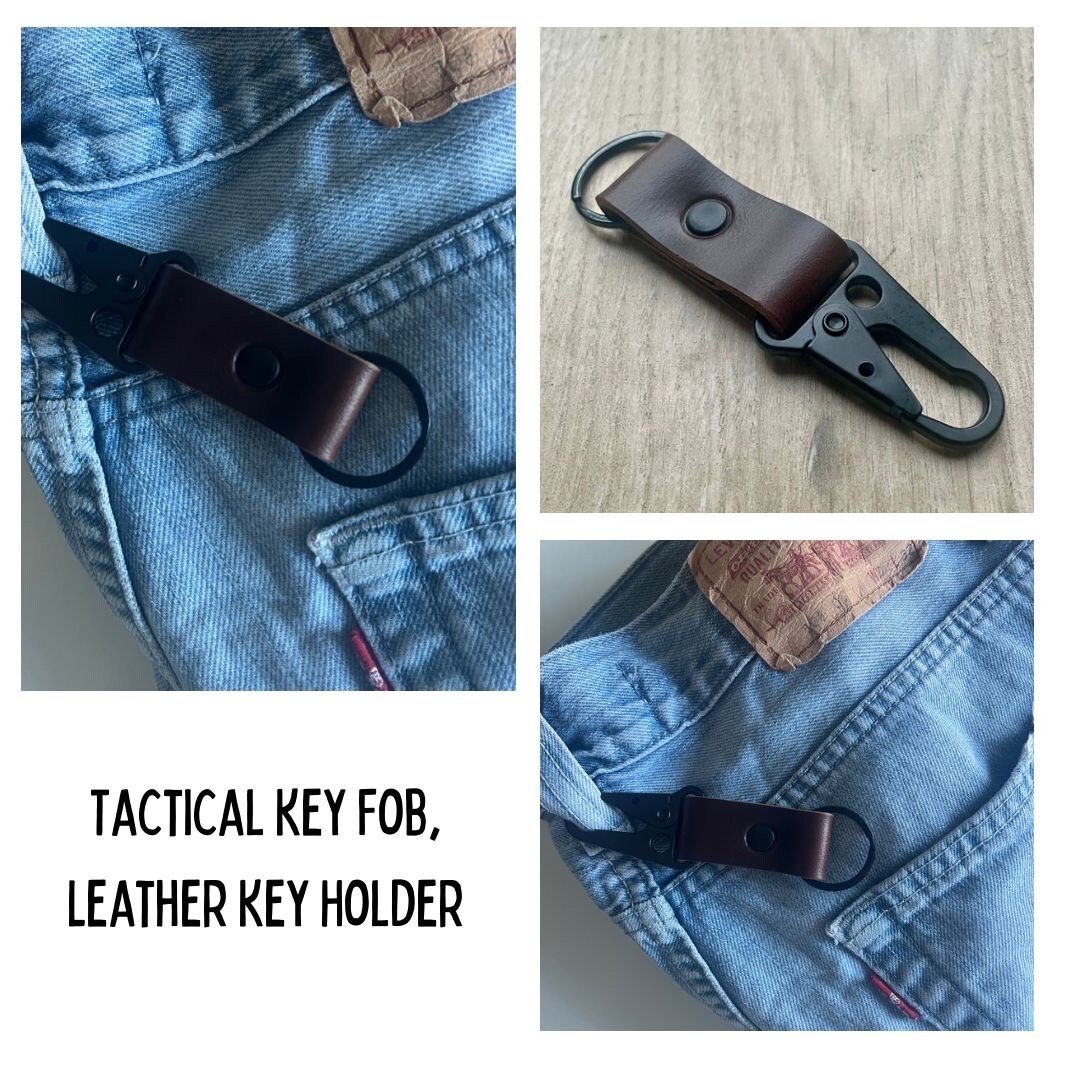 Tactical Key Fob, Leather Key Holder. Antique Brass Tactical, Military ...