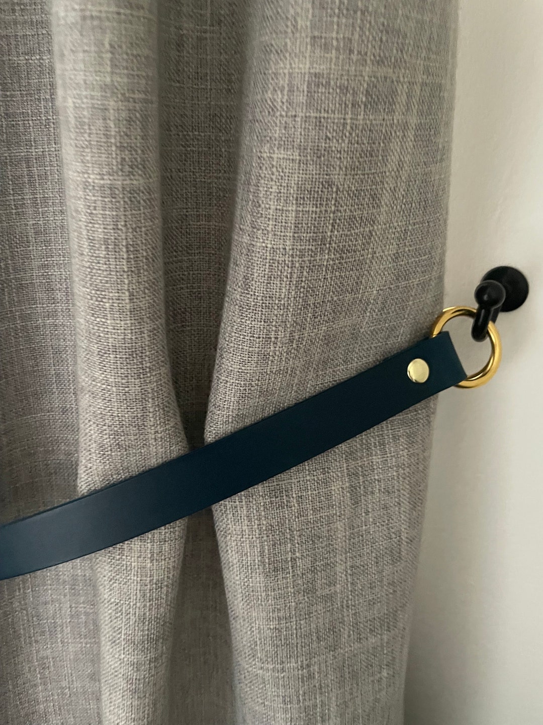 Peacock Blue Leather Curtain Tie Back Single Fixings , Leather Curtain ...