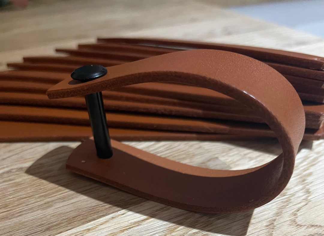 11x Tan Leather Drawer Handles Draw Cabinet Pulls Leather Knob Loop ...