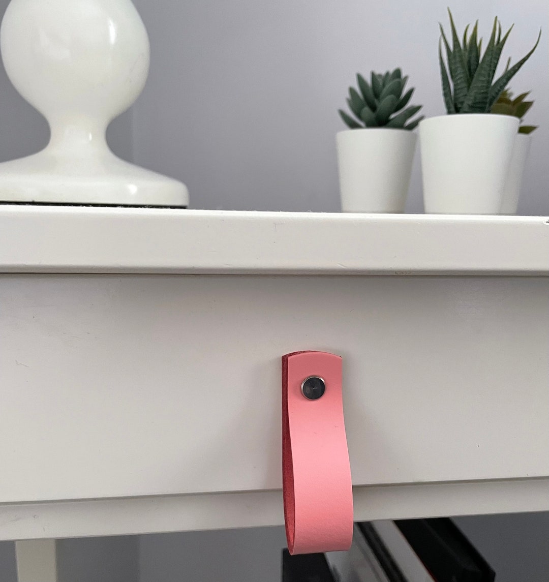 Pink Leather Drawer Handles Draw Cabinet Pulls Leather Knob Loop Flat ...