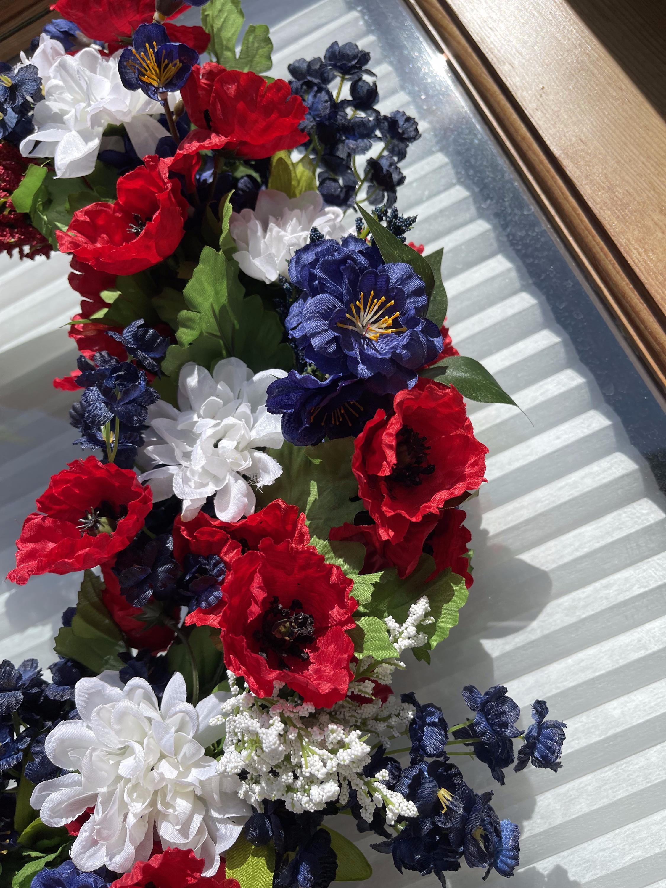 Patriotic Red White and Blue Floral Wreath, 4th of July Wreath ...