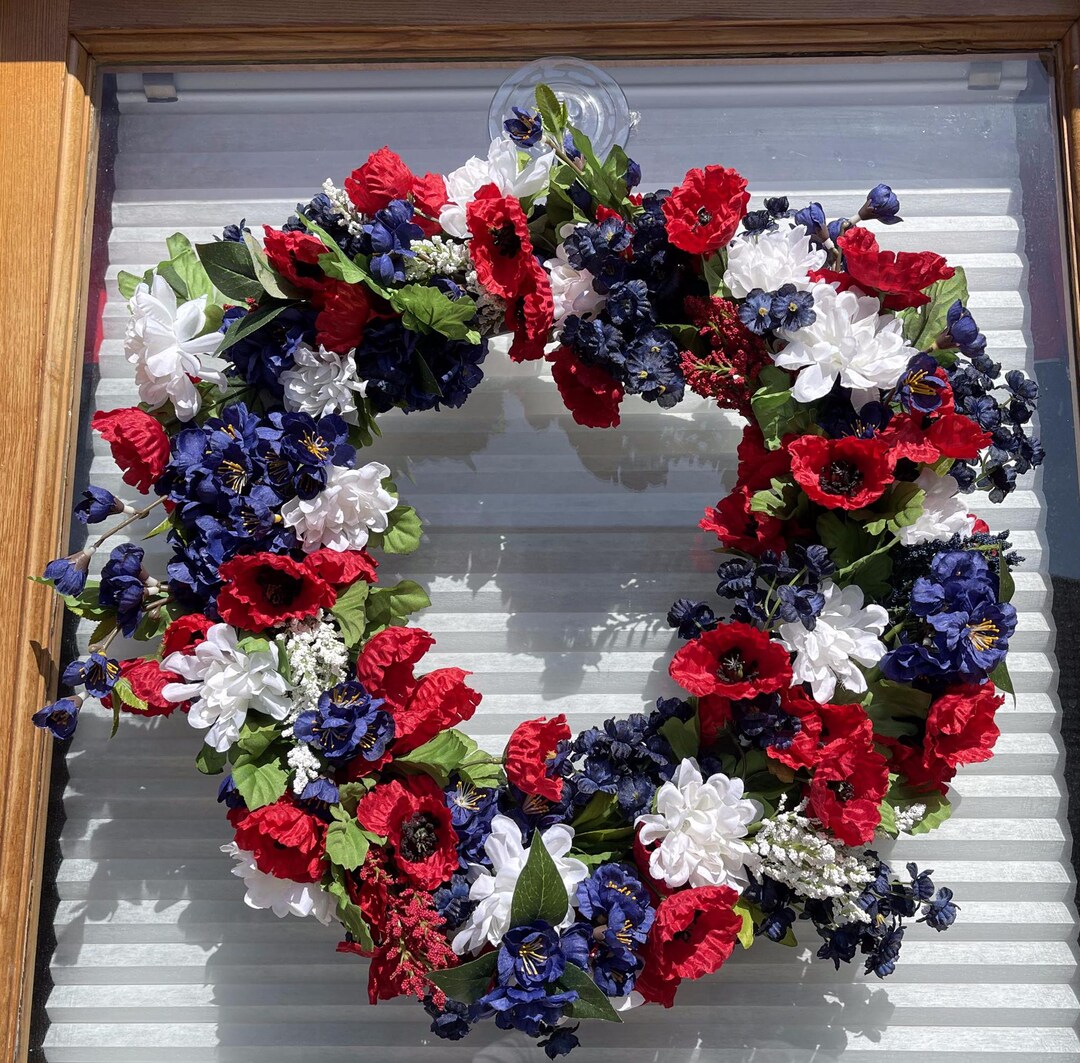 Patriotic Red White and Blue Floral Wreath, 4th of July Wreath ...