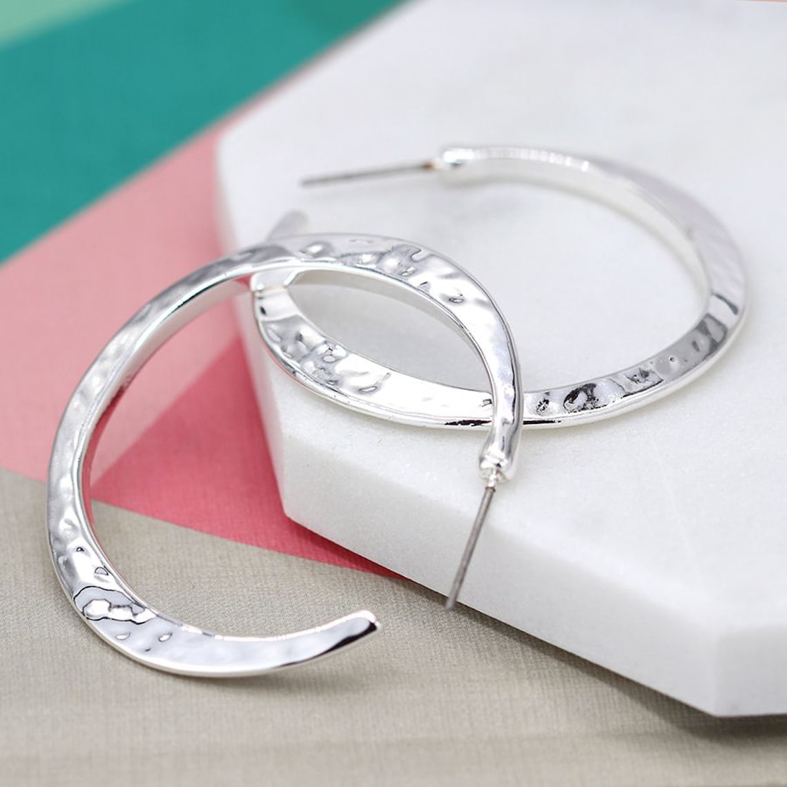 Silver Hammered Hoops, Simple Chunky Hoops, Twisted Hoops, Mid-size ...