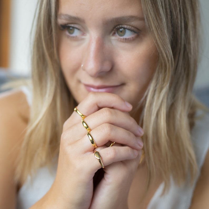 Gold Wavy Ring Adjustable Gold Stacking Ring Curved Layering - Etsy