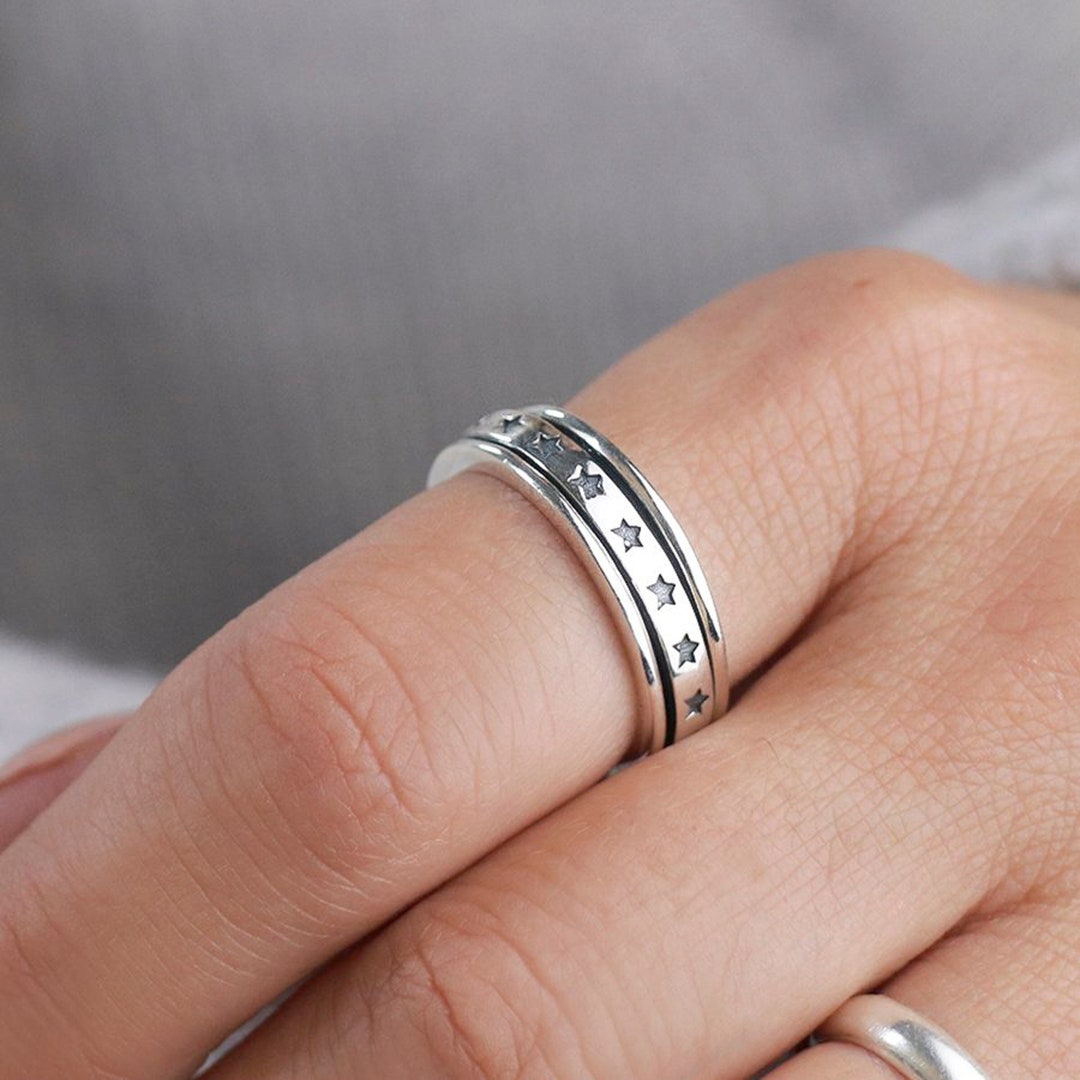 Sterling Silver Star Spinner Ring, Fiddle Ring, Celestial Ring, Gift ...