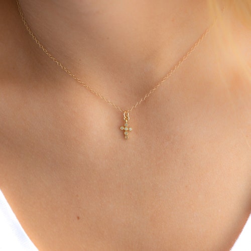 Tiny Gold Cross Necklace - Etsy