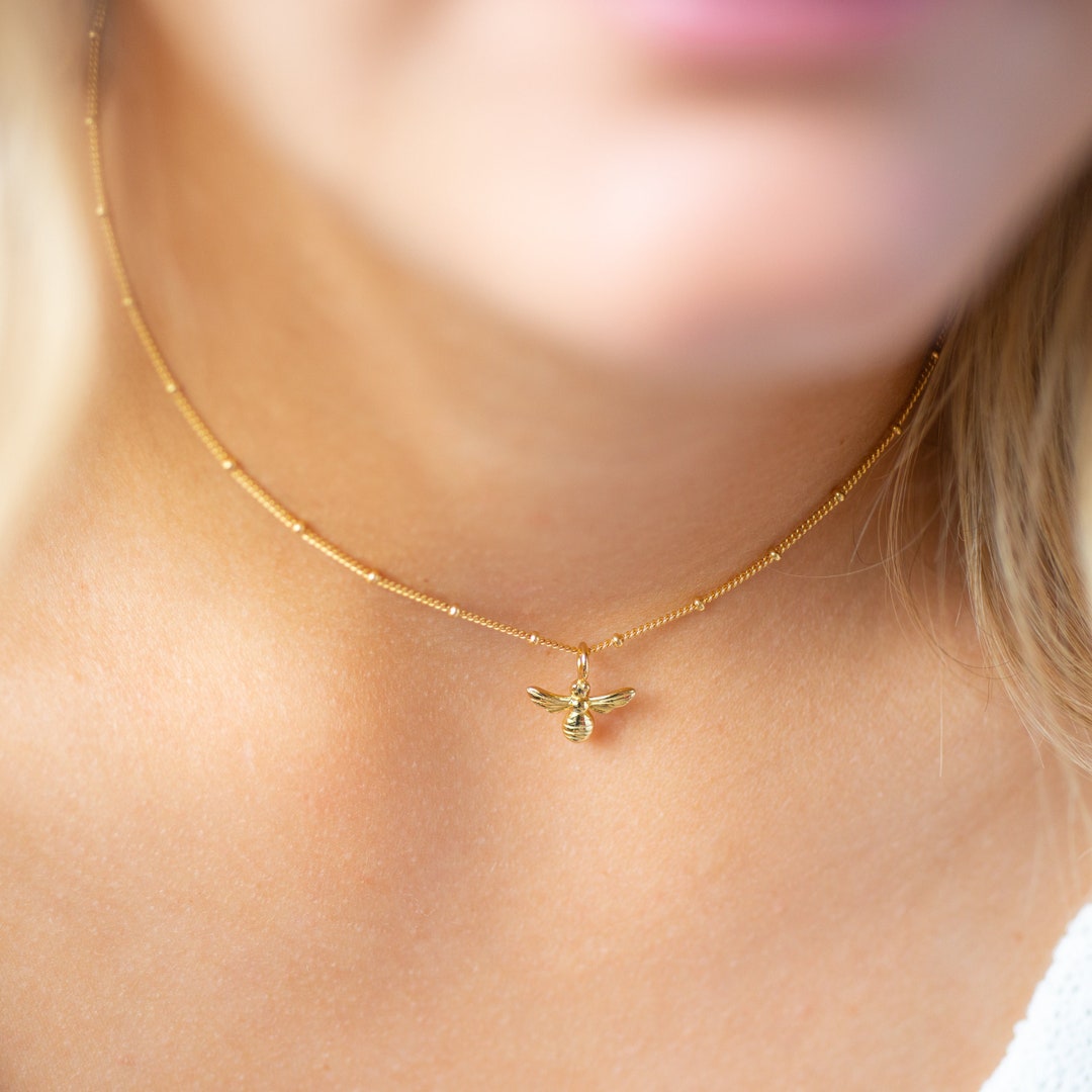 Gold Bee Necklace, Tiny Gold Bee Necklace, Garden Lover Gift, Tiny Gold ...