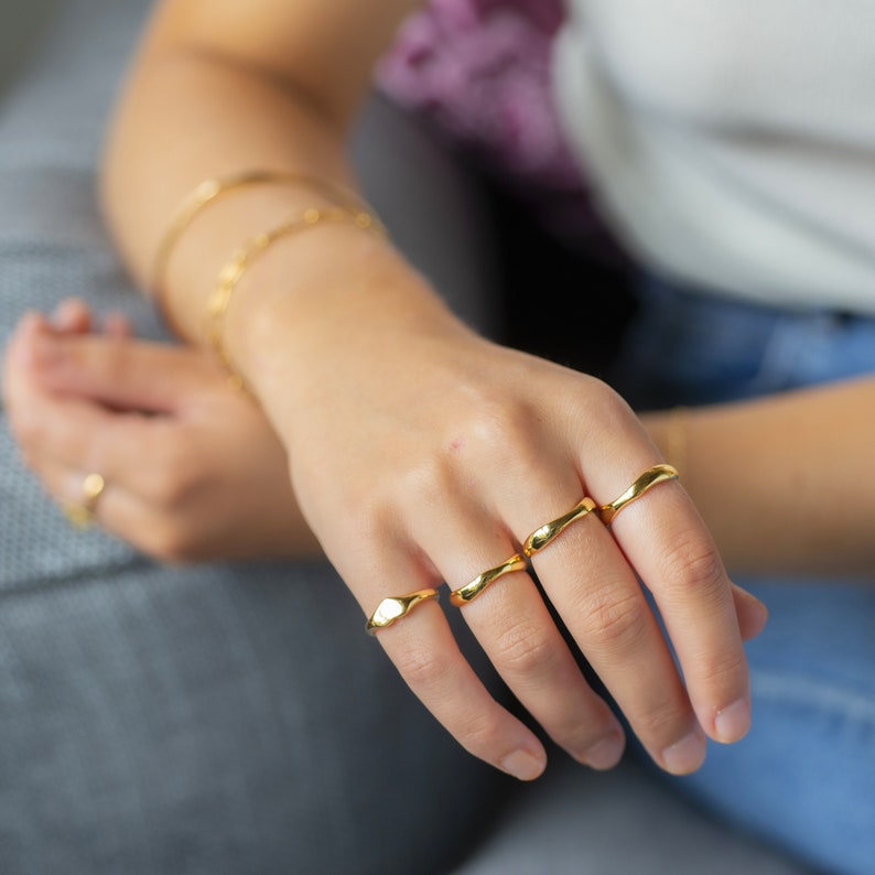 Gold Wavy Ring Adjustable Gold Stacking Ring Curved Layering - Etsy