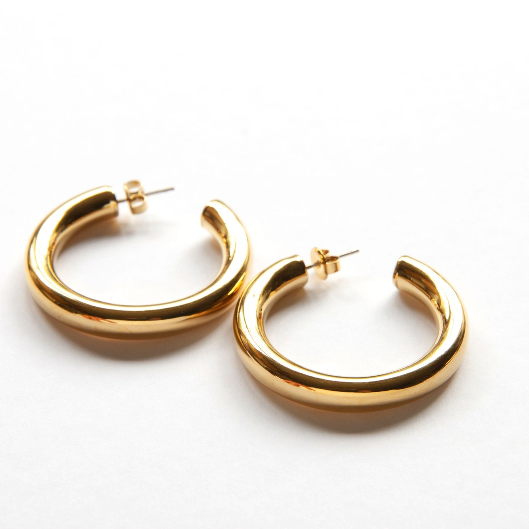 Chunky Gold Hoops, 18K Simple Hoops, 25 Mm Thick Creole Hoops, Chunky ...