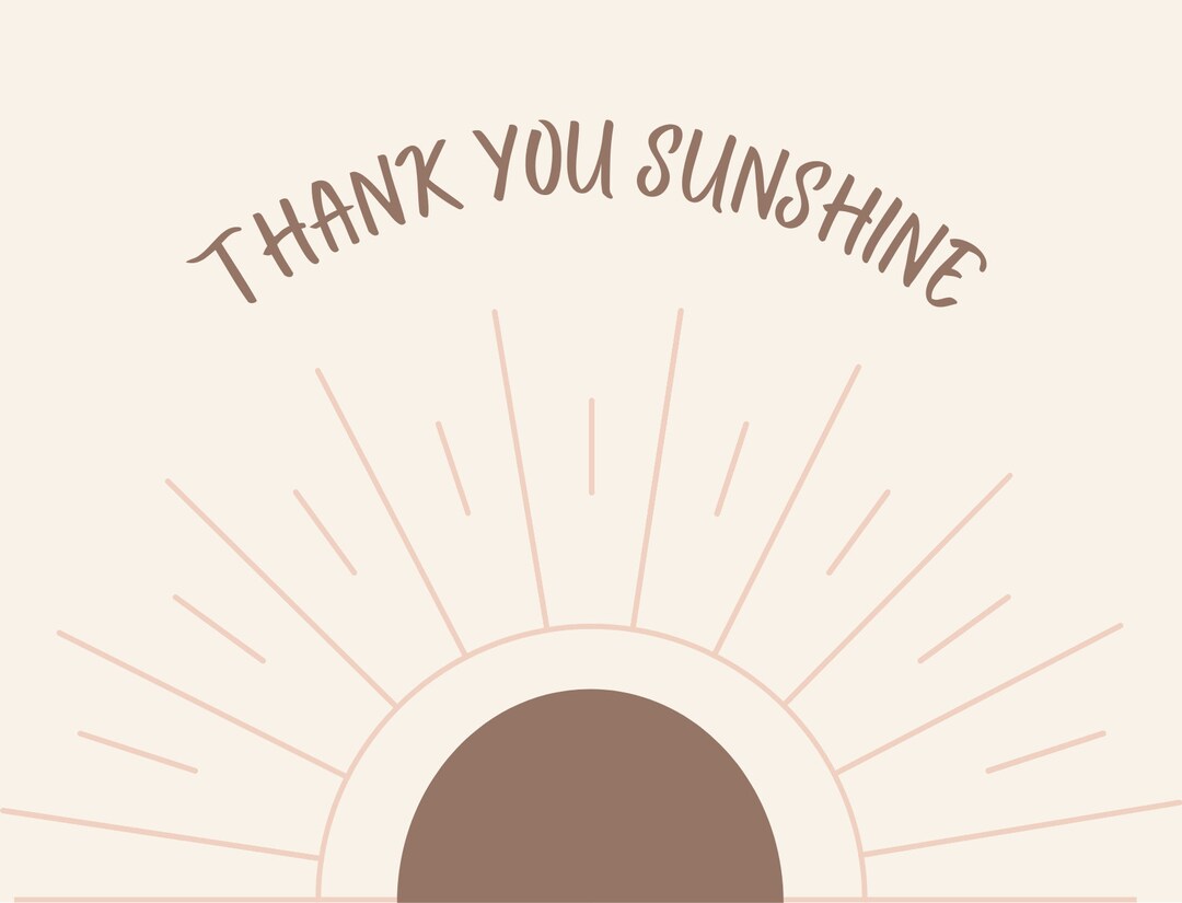 Thank You Sunshine Thank You Card Template, PDF, Thank You Cards, Small ...