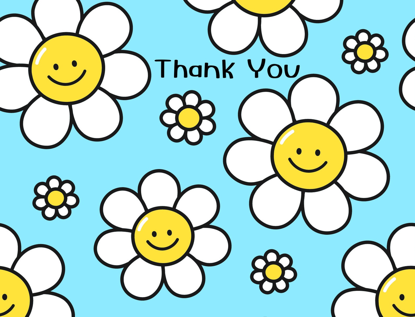 Smiling Daisies Thank You Card Template, PDF, Thank You Cards, Small ...