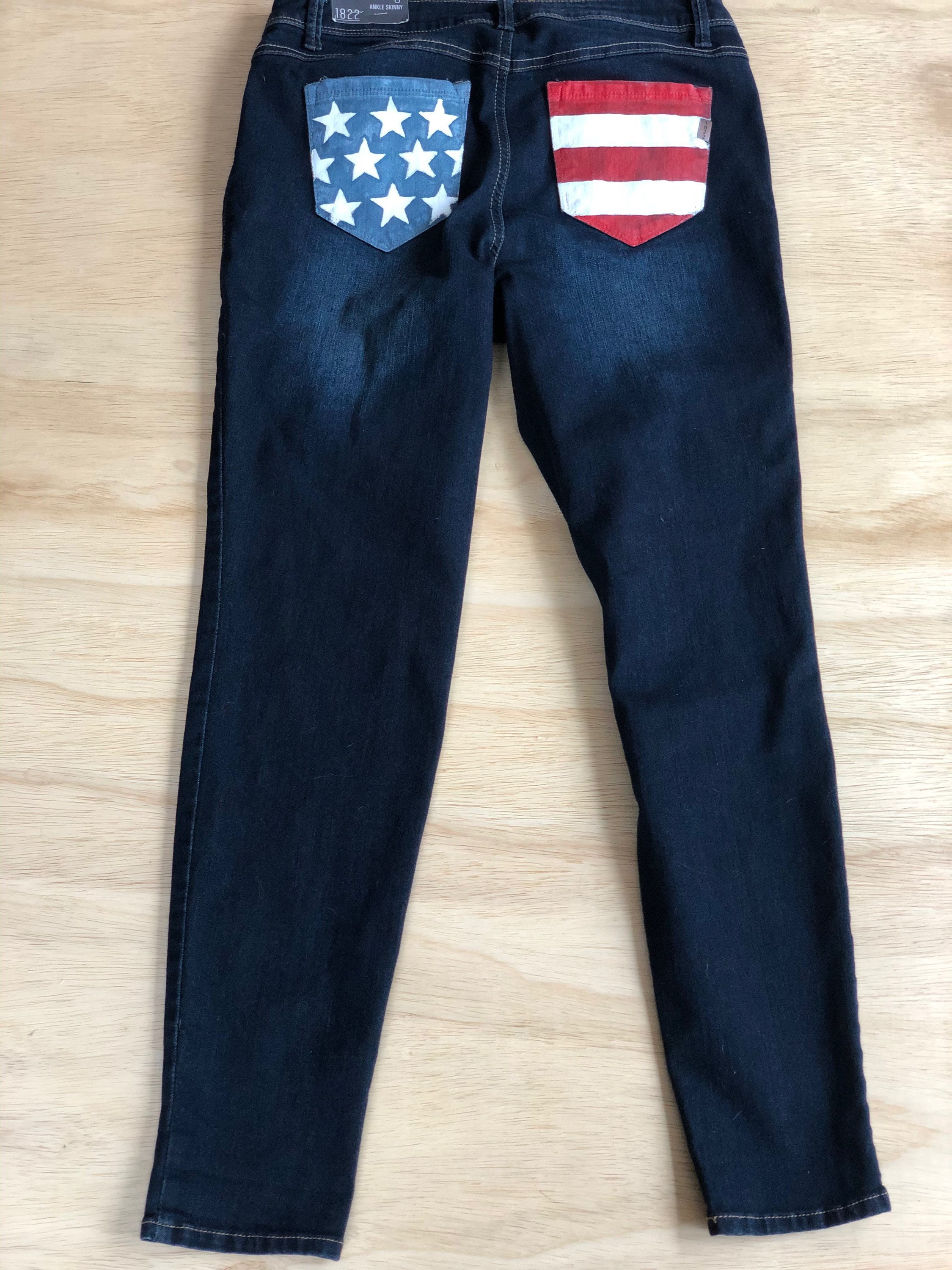 American Flag Hand Painted Jeans Women’s Size 8 - Etsy