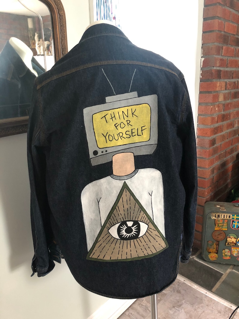 All Seeing Eye Hand Painted Denim Shirt/jacket - Etsy