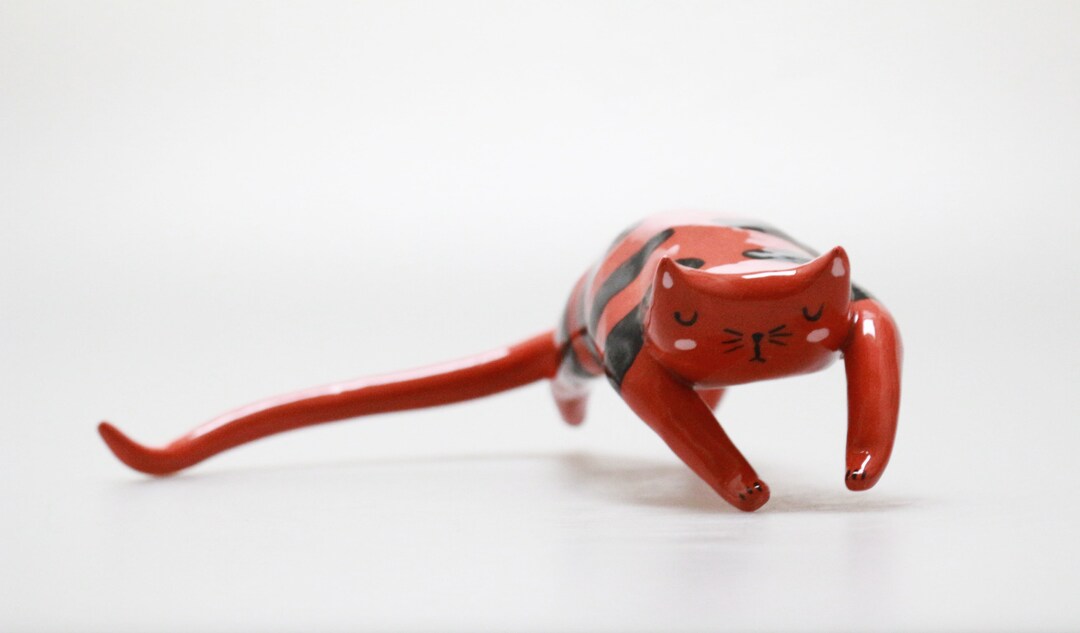 Cute Red Cat, Black Cat - Ceramic Figurine, Cake Topper, Ceramic ...