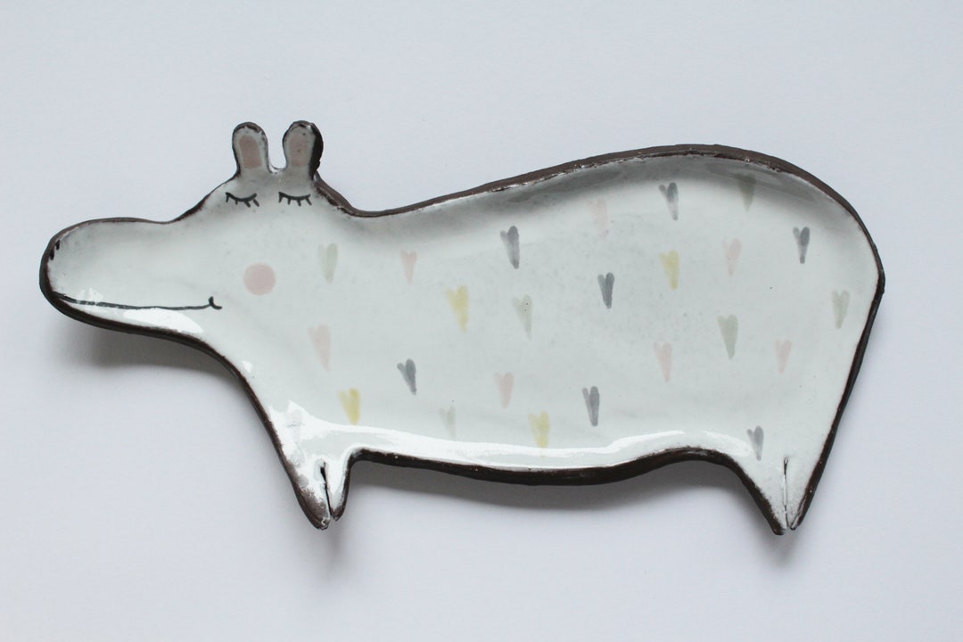 Cute Hippo - Sleepy Handmade Ceramic Plate, Ring Dish, Soap Dish, Spoon ...