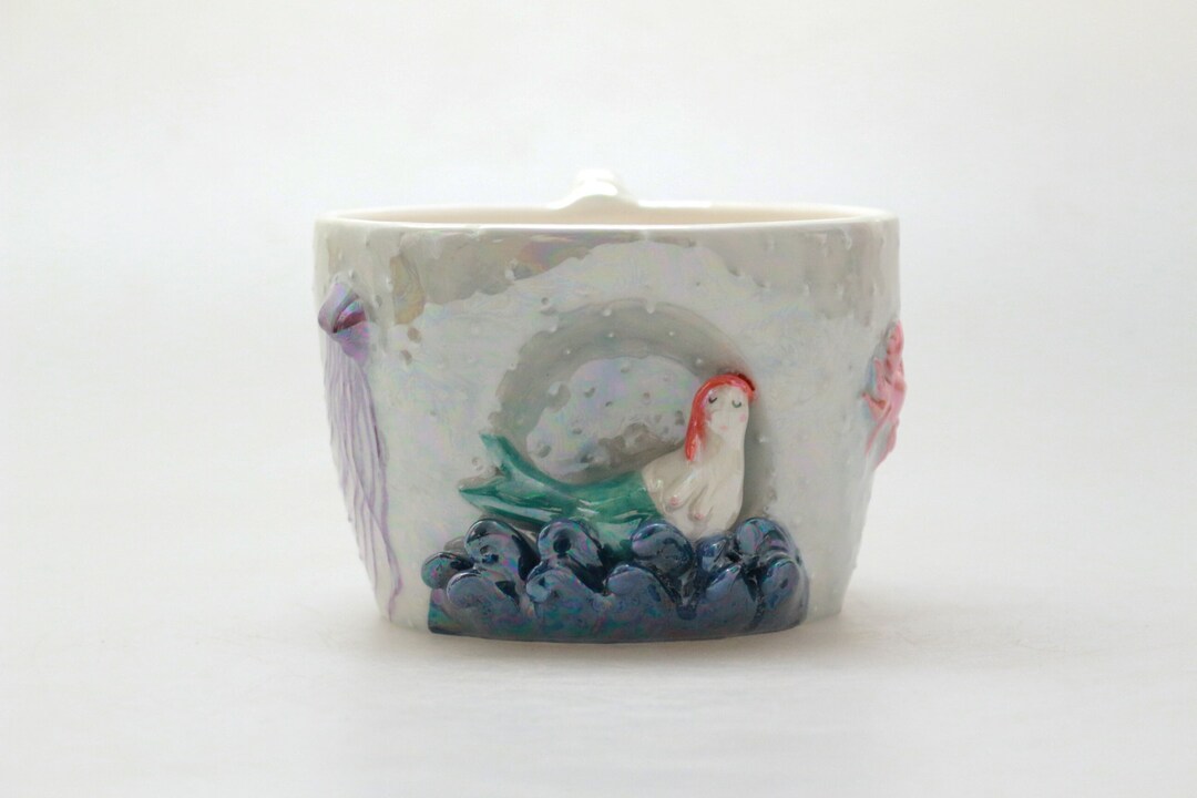 Fairytale Mug With Lovely Mermaid Ceramic Mug, Ocean Life, Jellyfish ...
