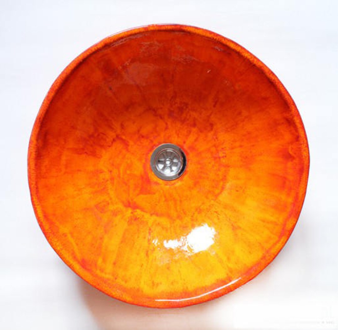 Handmade Fiery Orange Ceramic Table Top Sink - Etsy