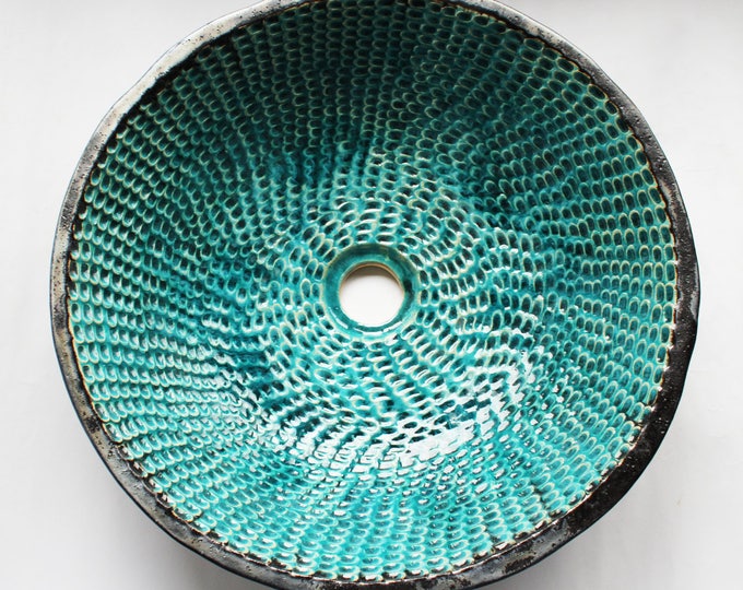 Vessel Sink Sea Turtles Ocean Waves Sandy Beach Handmade Art Basin ...