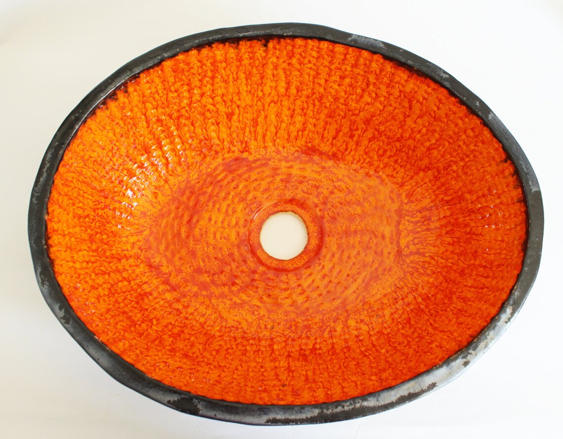 Orange Fish Scales & Charcoal Oval Sink Bathroom Sink - Etsy