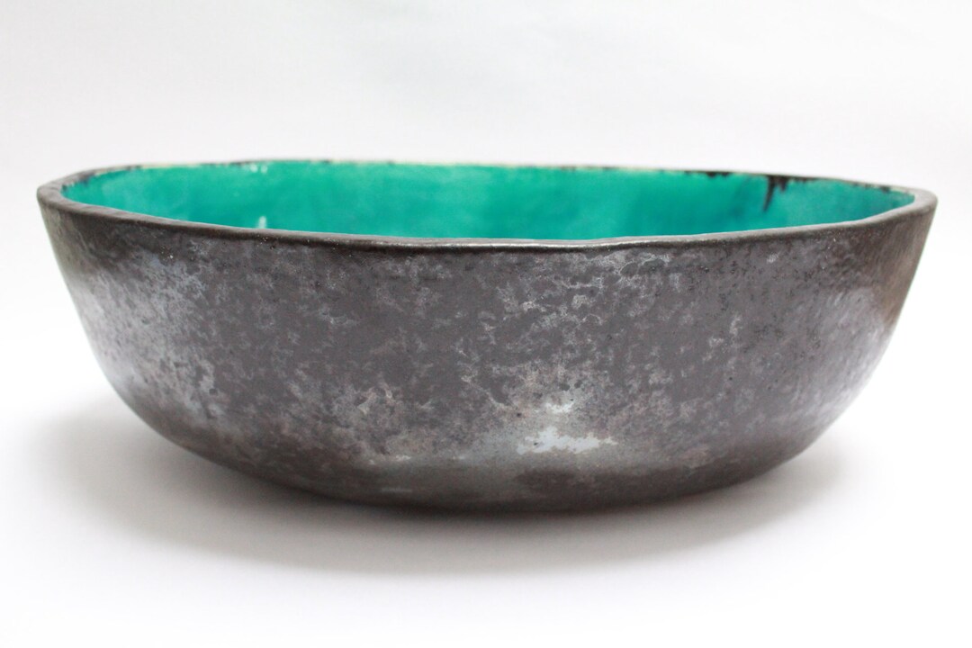Hand-made Turquoise & Charcoal Ceramic Table-top Sink – Unique Vessel ...