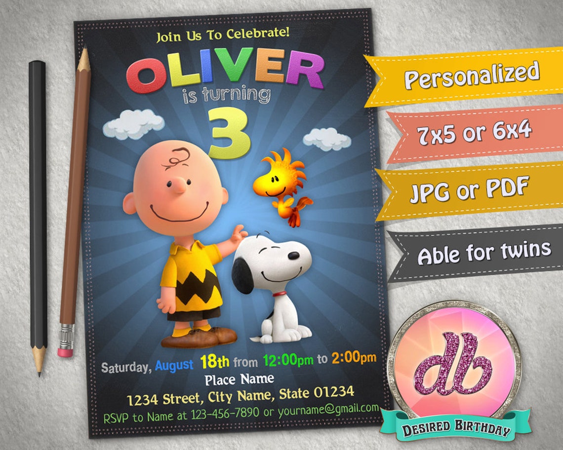 Snoopy Invitation Snoopy Birthday Party Peanuts Movie | Etsy