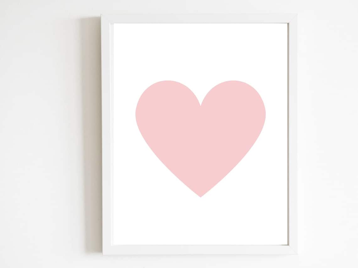 Pink Heart Wall Art, Nursery Wall Print, Nursery Wall Prints, Light ...
