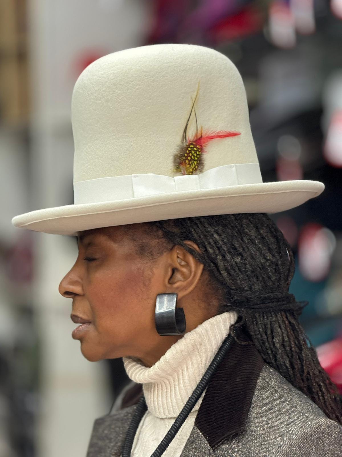Wool Tall Bowler Hat, Erykah Badu Style, Feather Detail (60cm) - Etsy