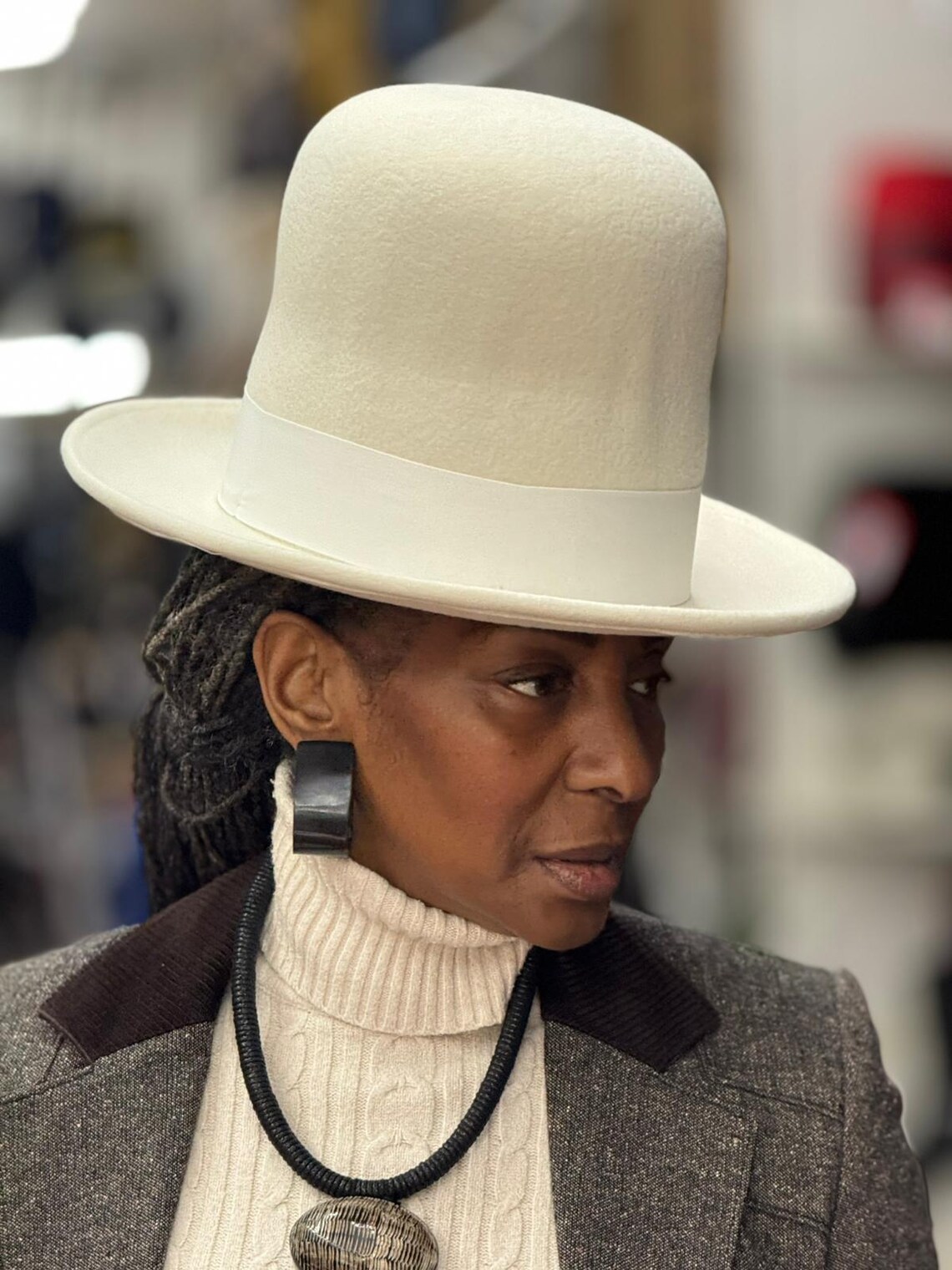 Wool Tall Bowler Hat, Erykah Badu Style, Feather Detail (60cm) - Etsy