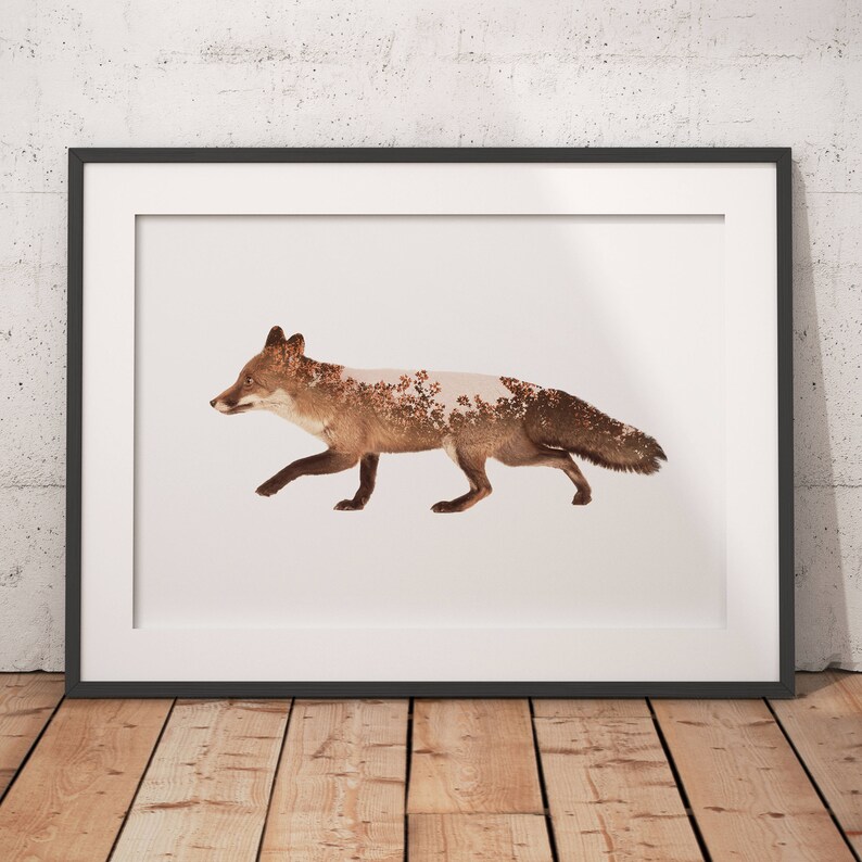 Fox Print, Double Exposure Art, Forest Animal Art, Woodland Fox Print ...