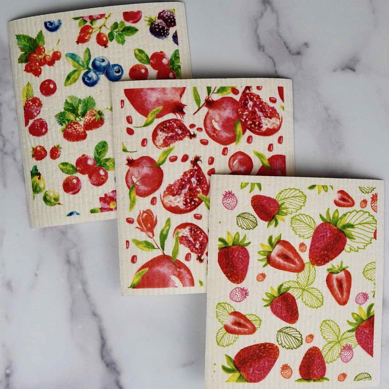 Berry Print Swedish Dishcloth: Reusable, Compostable Cleaning Cloth - Etsy