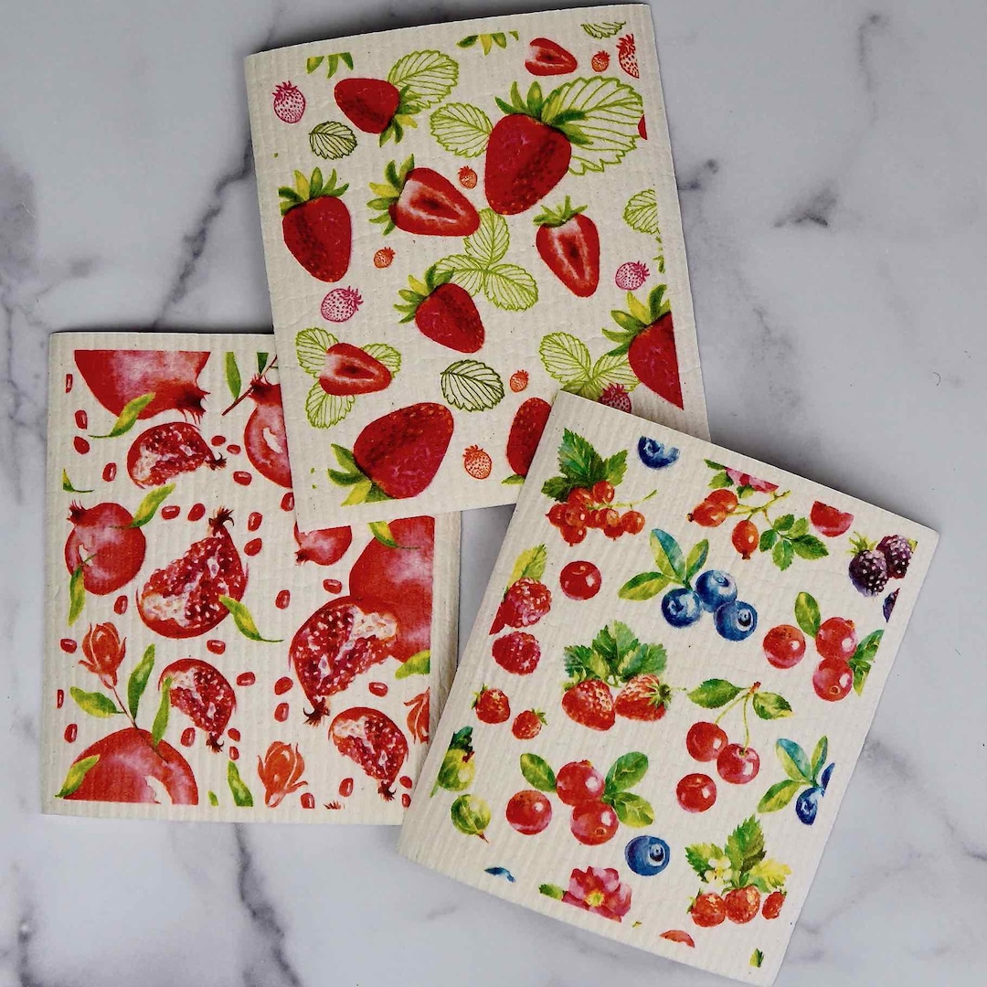 Berry Print Swedish Dishcloth: Reusable, Compostable Cleaning Cloth - Etsy
