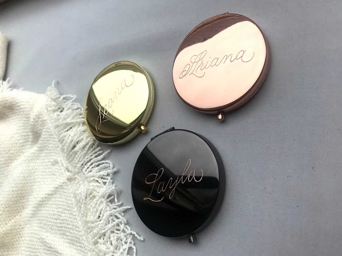 Calligraphy Engraved Compact Mirror Gold Gift for Mom | Etsy