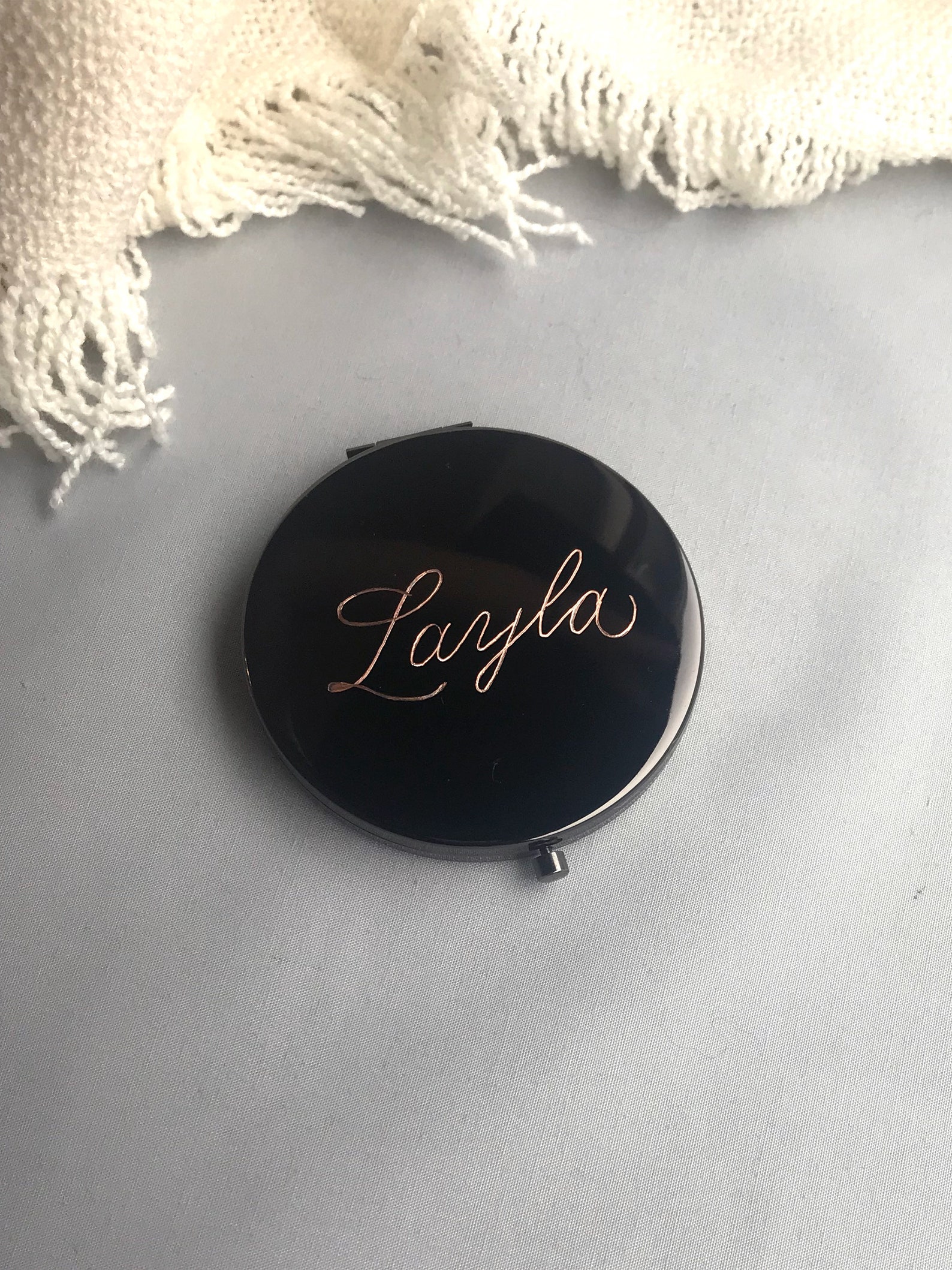 Calligraphy Monogram Engraved Compact Mirror Gold Rose Gold | Etsy