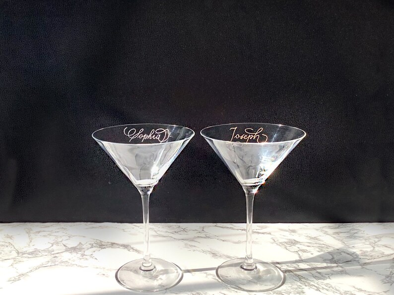 Calligraphy Engraved Martini Glass Personalized Wedding | Etsy
