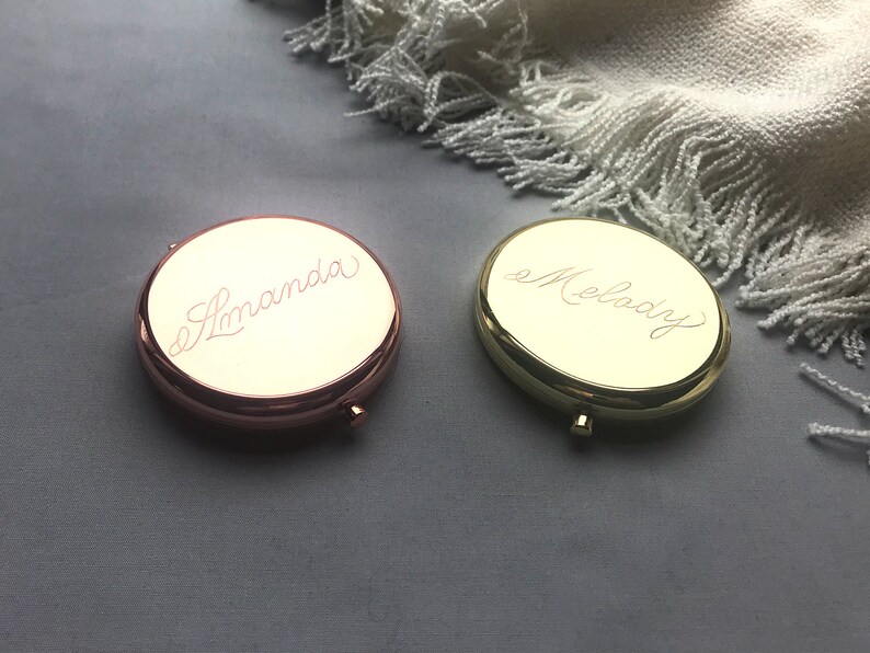 Calligraphy Engraved Compact Mirror Gold Rose Gold B Gift - Etsy