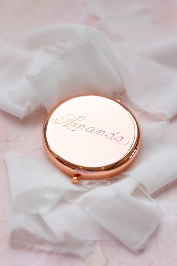 Calligraphy Engraved Compact Mirror Gold Rose Gold B Gift | Etsy