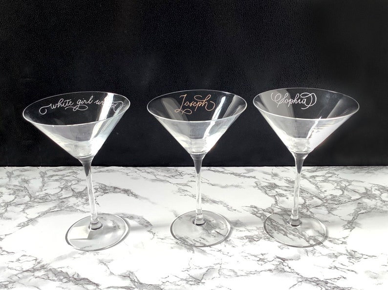 Calligraphy Engraved Martini Glass Personalized Wedding | Etsy