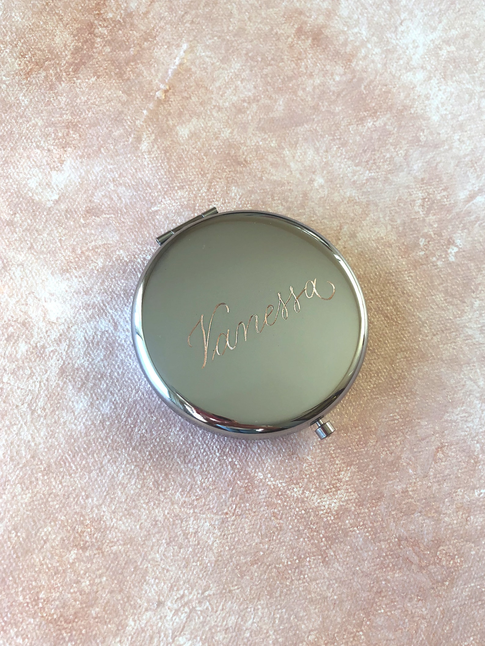 Calligraphy Engraved Compact Mirror Gold Rose Gold B Gift - Etsy