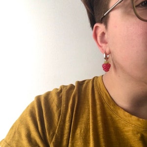 Beaded Raspberry Earrings With Gold or Silver Huggie | 3D Handmade ...