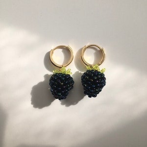 Beaded Blackberry Earrings With Gold or Silver Huggie | 3D Handmade ...