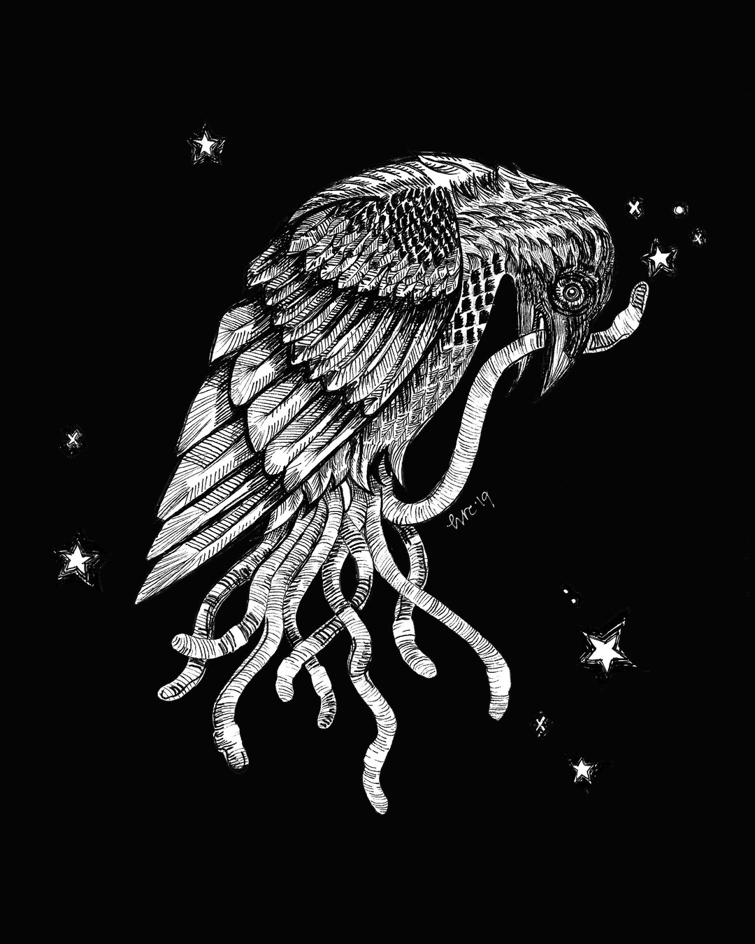 Crow Hydra 8 X 10 Cryptid Creature Art Print | Strange Dark Mythical ...