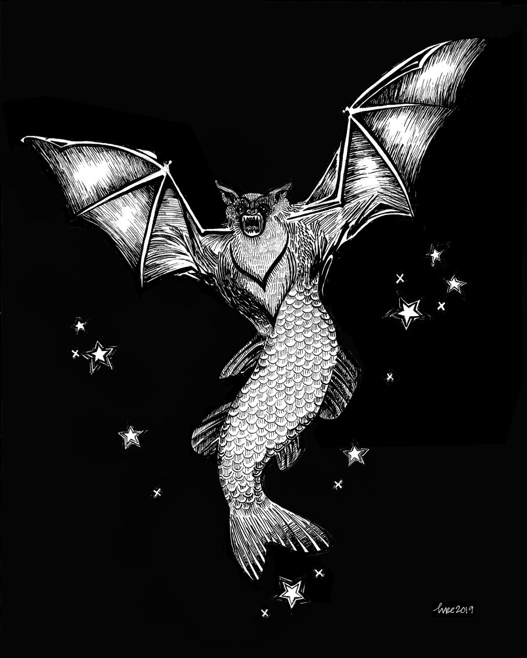 Bat Mermaid 8 X 10 Animal Nature Art Print | Dark Whimsical Mythical ...