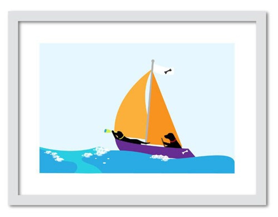Black Lab 5x7 Art Print "sailboat" Labrador Retriever, Dog Lover Gift ...