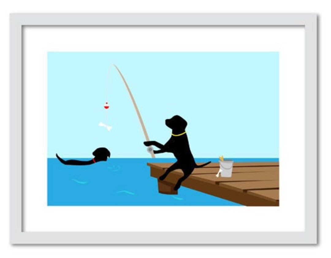 Black Lab 5x7 Art Print "fishing Pole" Labrador Retriever, Dog Lover ...