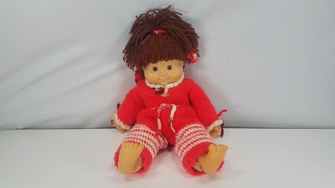 Vintage Handmade Cabbage Patch Clone Doll 16"--hand Knitted Outfit With ...