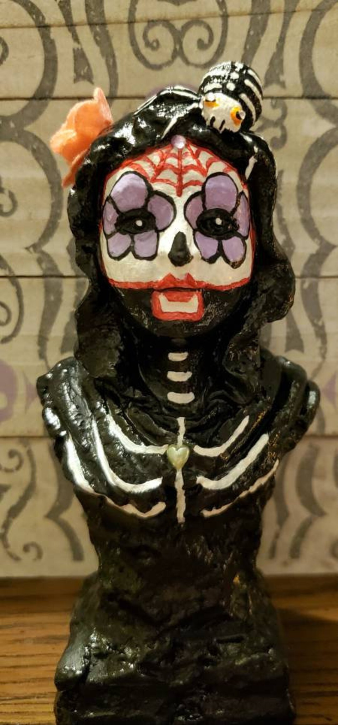 Day of the Dead Shrouded Lady Bust, Sugar Skull Woman With Spider ...