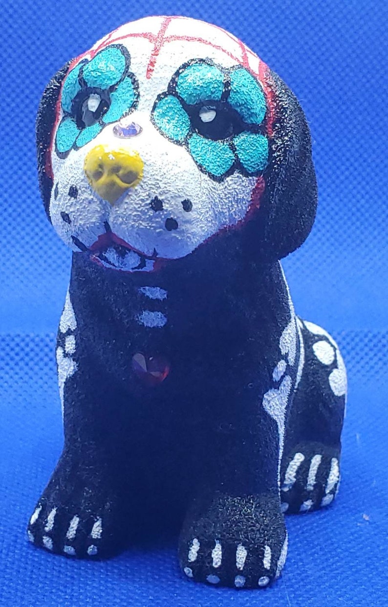 Flocked Plastic Sugar Skull Dog, Day of the Dead Puppy, Canine Skeleton ...